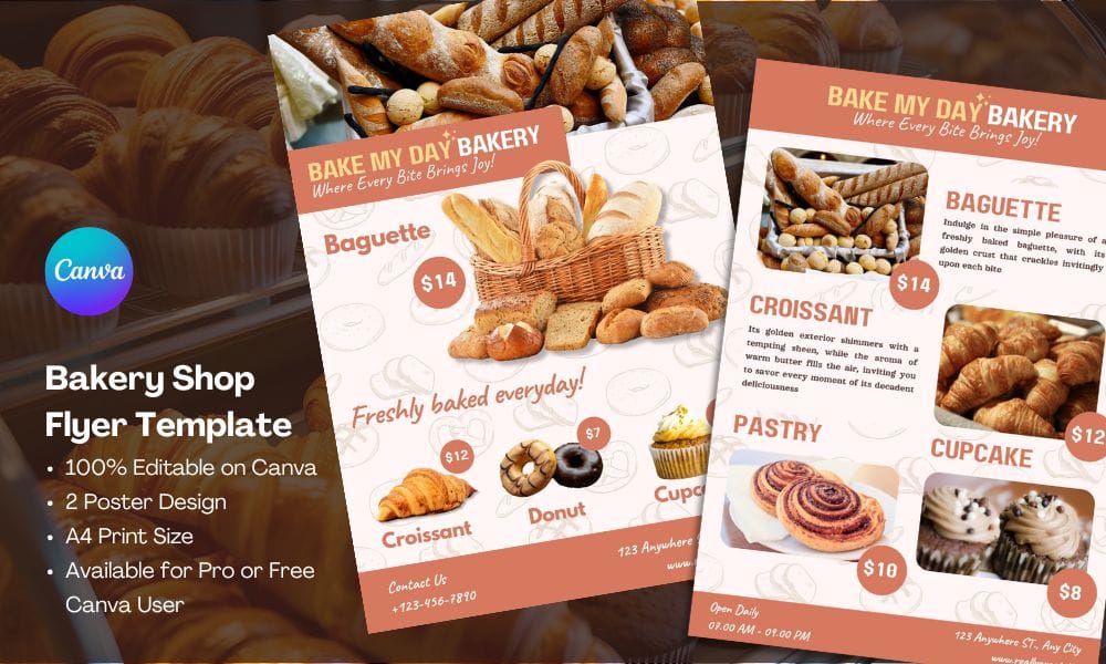 Bakery Shop Promotion Flyer Canva Template - crativestudiodesign.com